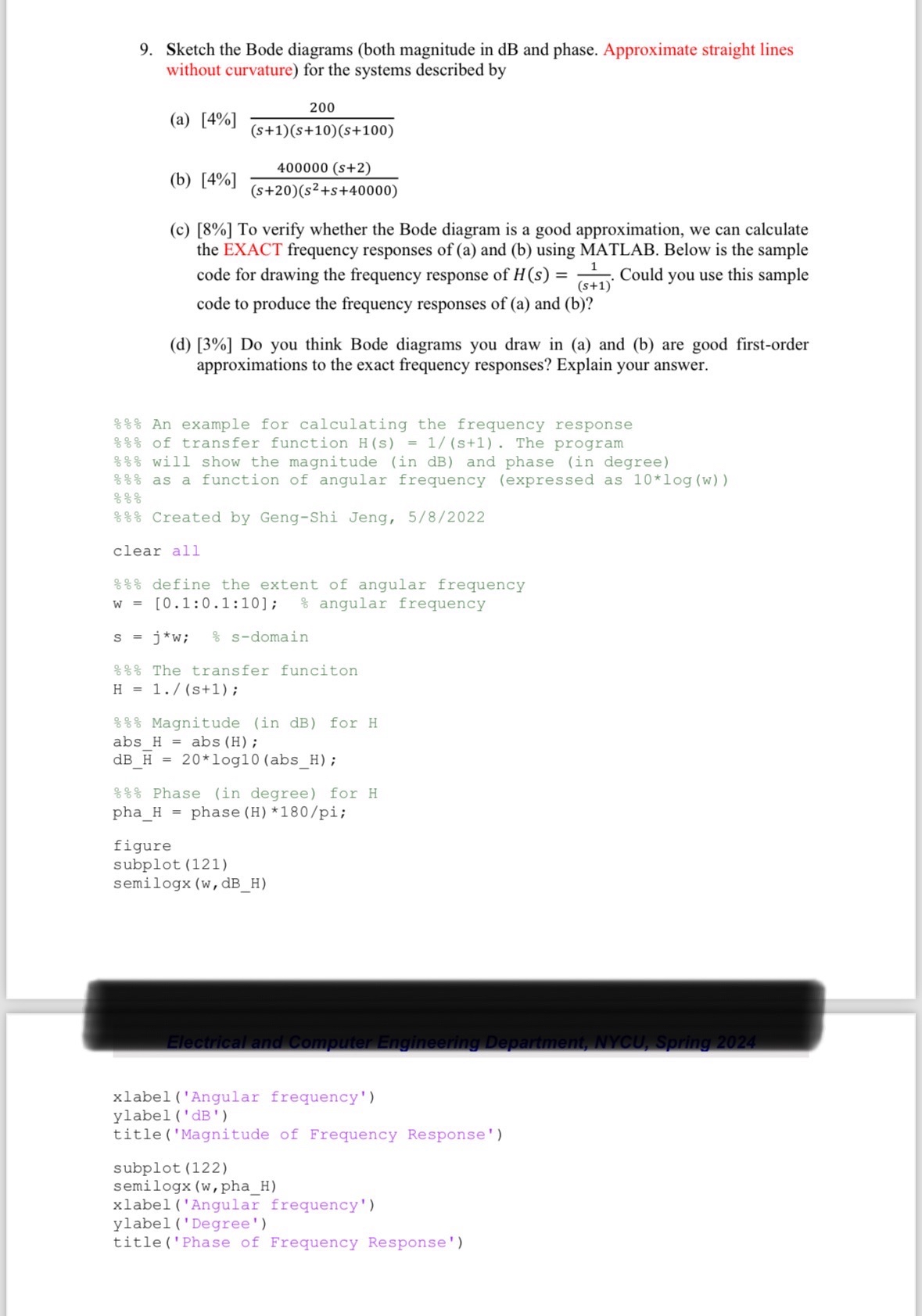 Solved Sketch the Bode diagrams (both magnitude in dB ﻿and | Chegg.com