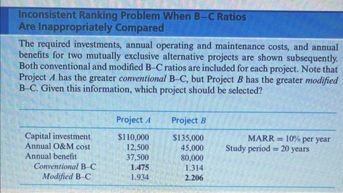 Solved Inconsistent Ranking Problem When B-C Ratios Are | Chegg.com