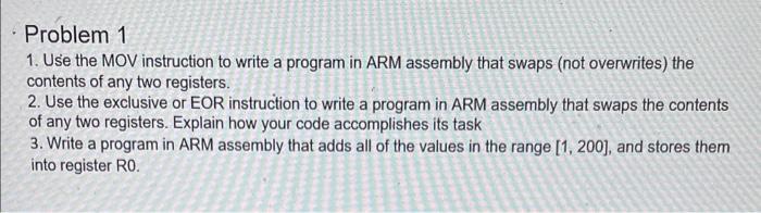 Solved 1. Use the MOV instruction to write a program in ARM | Chegg.com