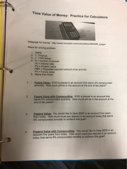 Solved Time Value of Money: Practice for Calculators NO | Chegg.com