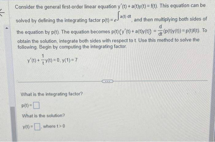 Solved Consider The General First Order Linear Equation