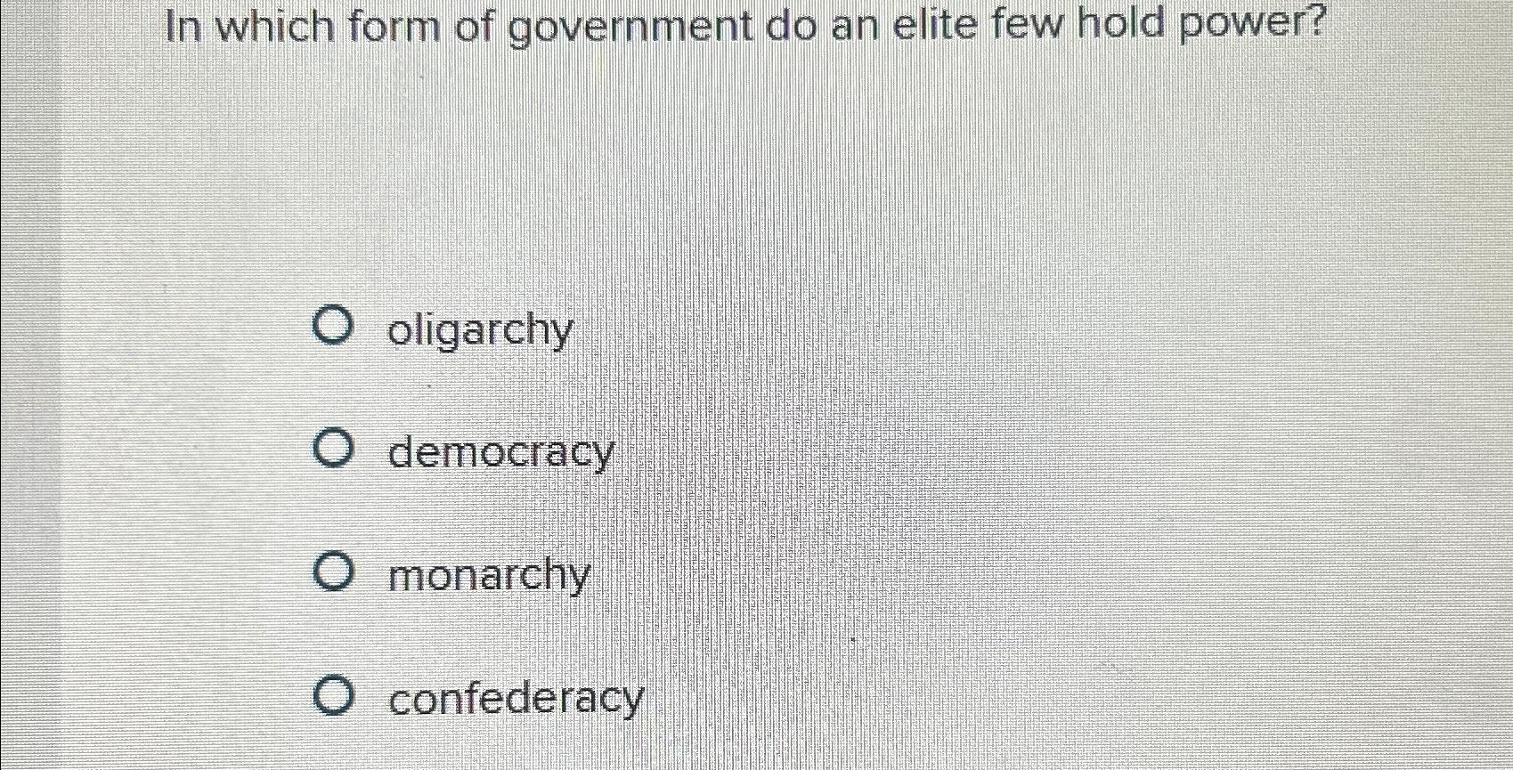 Solved In which form of government do an elite few hold | Chegg.com