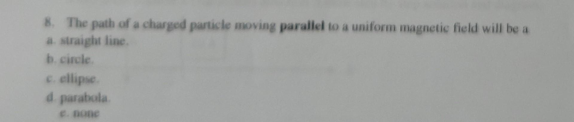 Solved 8. The path of a charged particle moving parallel to | Chegg.com