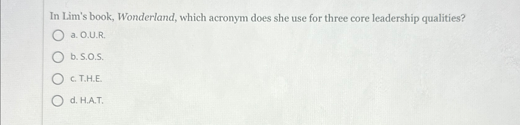 Solved In Lim's book, Wonderland, which acronym does she use | Chegg.com