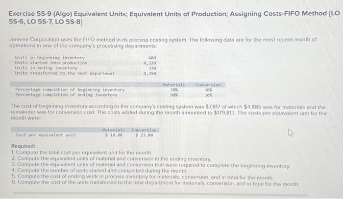 [Solved]: Exercise 5S-9 (Algo) Equivalent Units; Equivalent