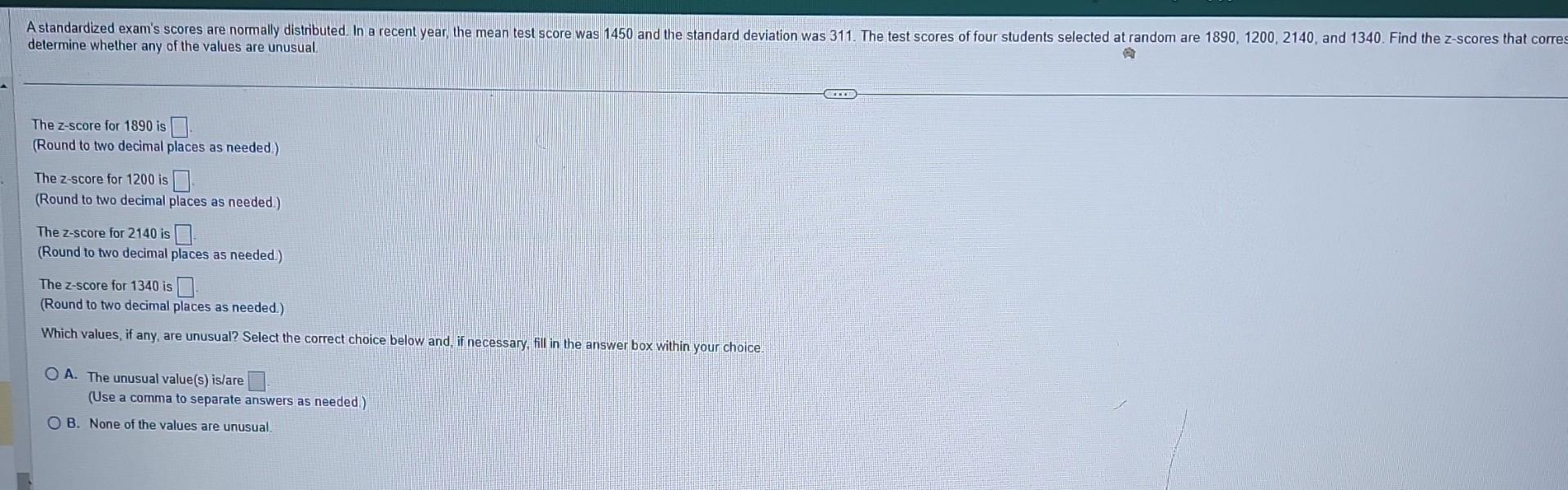 Solved determine whether any of the values are unusual. The | Chegg.com
