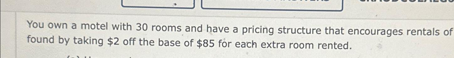 Solved You own a motel with 30 ﻿rooms and have a pricing | Chegg.com