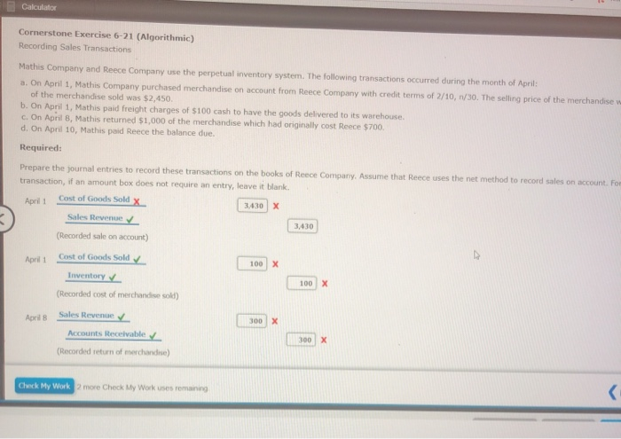 Solved Calculator Cornerstone Exercise 6-21 (Algorithmic) | Chegg.com