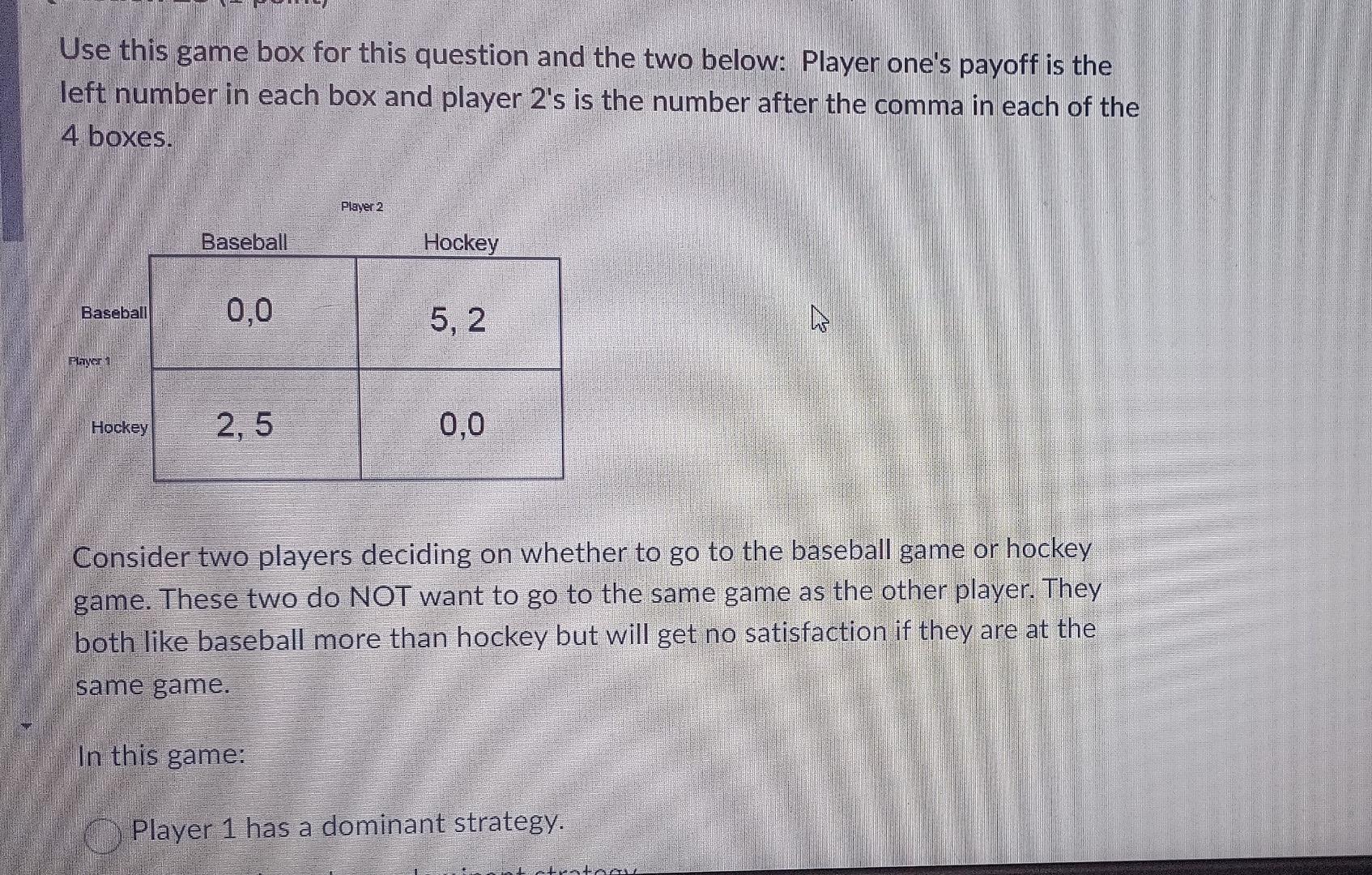 Solved Use this game box for this question and the two | Chegg.com