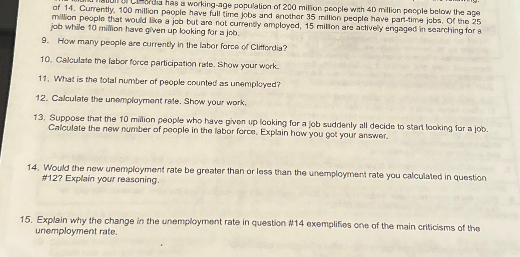 Solved The island nation of cliffordia has a working-age | Chegg.com