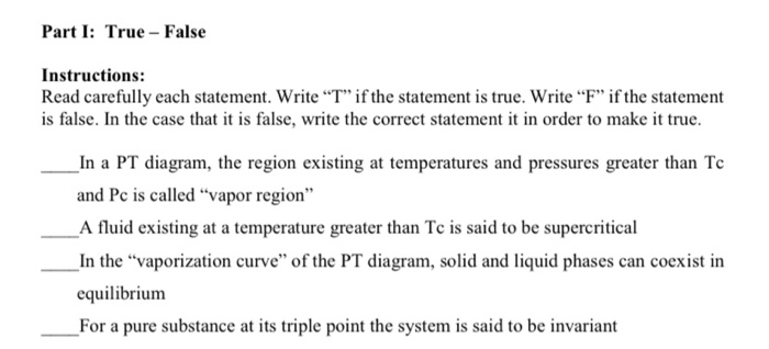 Solved Part I: True - False Instructions: Read carefully | Chegg.com