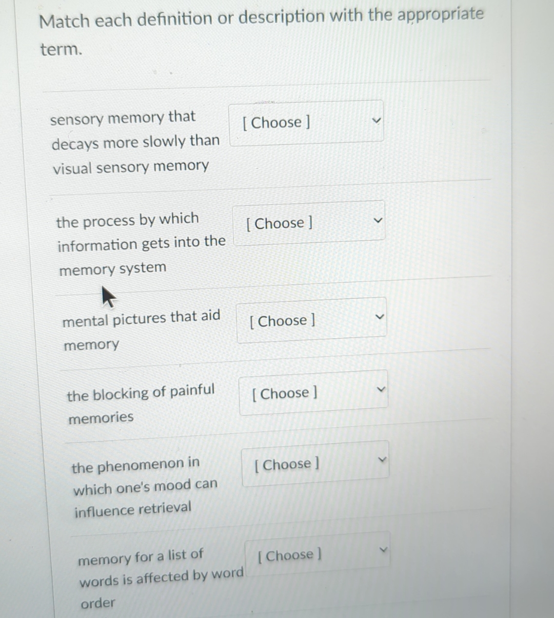 Solved Match each definition or description with the | Chegg.com