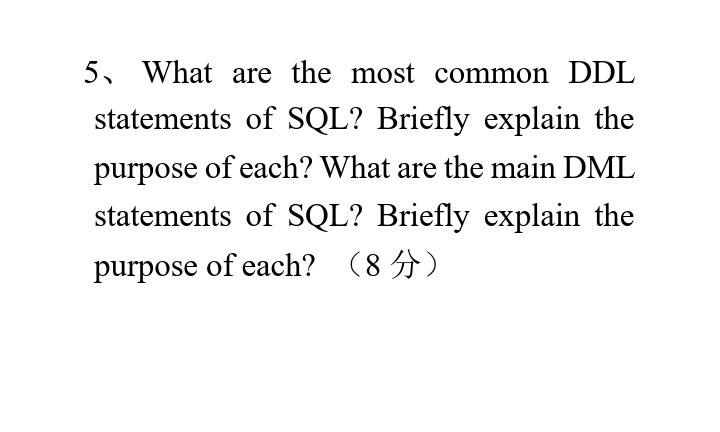 Solved 5、 What are the most common DDL statements of SQL? | Chegg.com