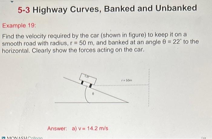 Solved 5-3 Highway Curves, Banked and Unbanked Example 19: | Chegg.com