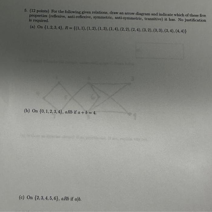 Solved 5. (12 points) For the following given relations, | Chegg.com