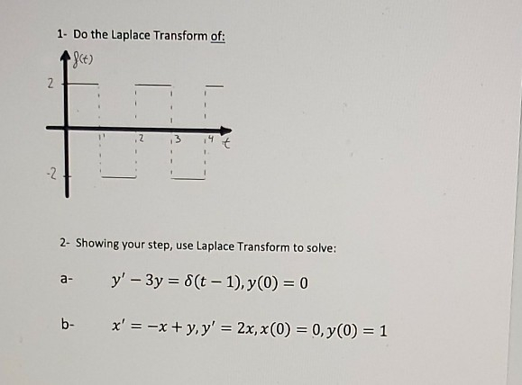 Solved 1. Do the Laplace Transform of: (t) 2 t -2 2- Showing | Chegg.com