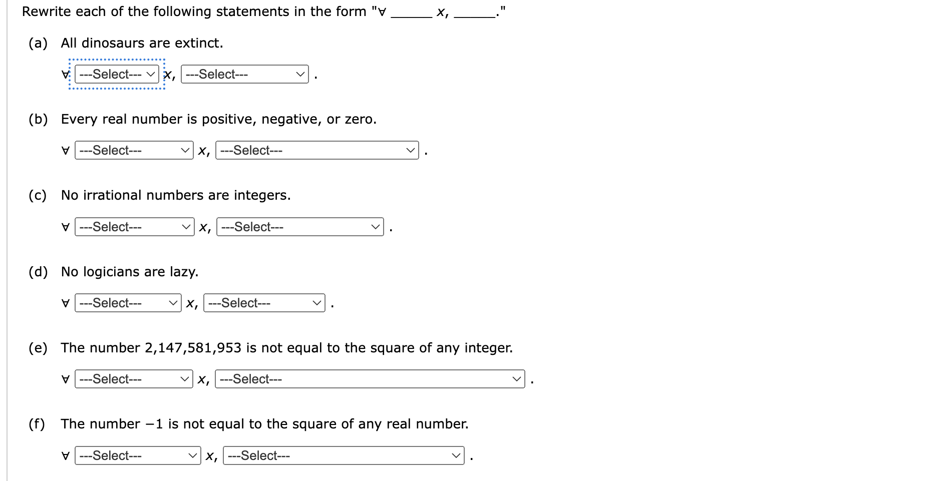 Solved (d) ﻿Predicate: 1≤x2≤4, ﻿domain: ZRewrite each of the | Chegg.com