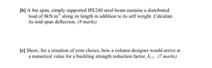 Solved [b] A 8 m span, simply supported IPE240 steel beam | Chegg.com