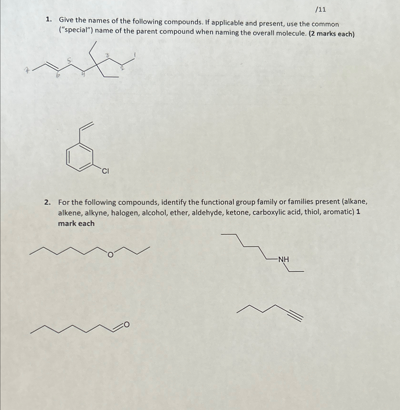Solved ?11Give the names of the following compounds. If | Chegg.com