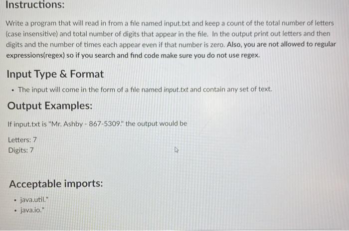 Solved Write a program that will read in from a file named | Chegg.com