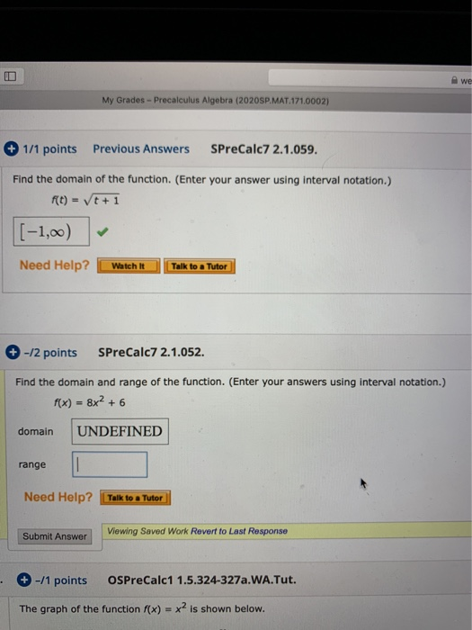Solved My Grades - Precalculus Algebra (2020SP.MAT.171.0002) | Chegg.com