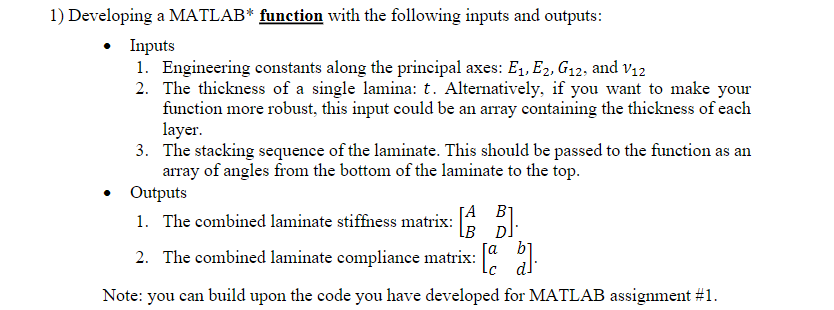 Solved Developing a MATLAB* ﻿function with the following | Chegg.com
