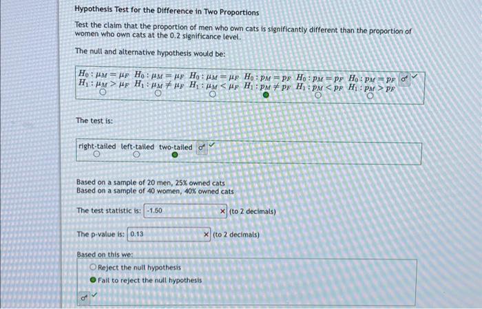 Solved Hypothesis Test for the Difference in Two Proportions | Chegg.com