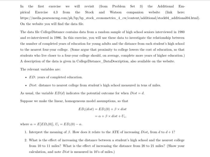 Solved In the first exercise we will revisit (from Problem | Chegg.com