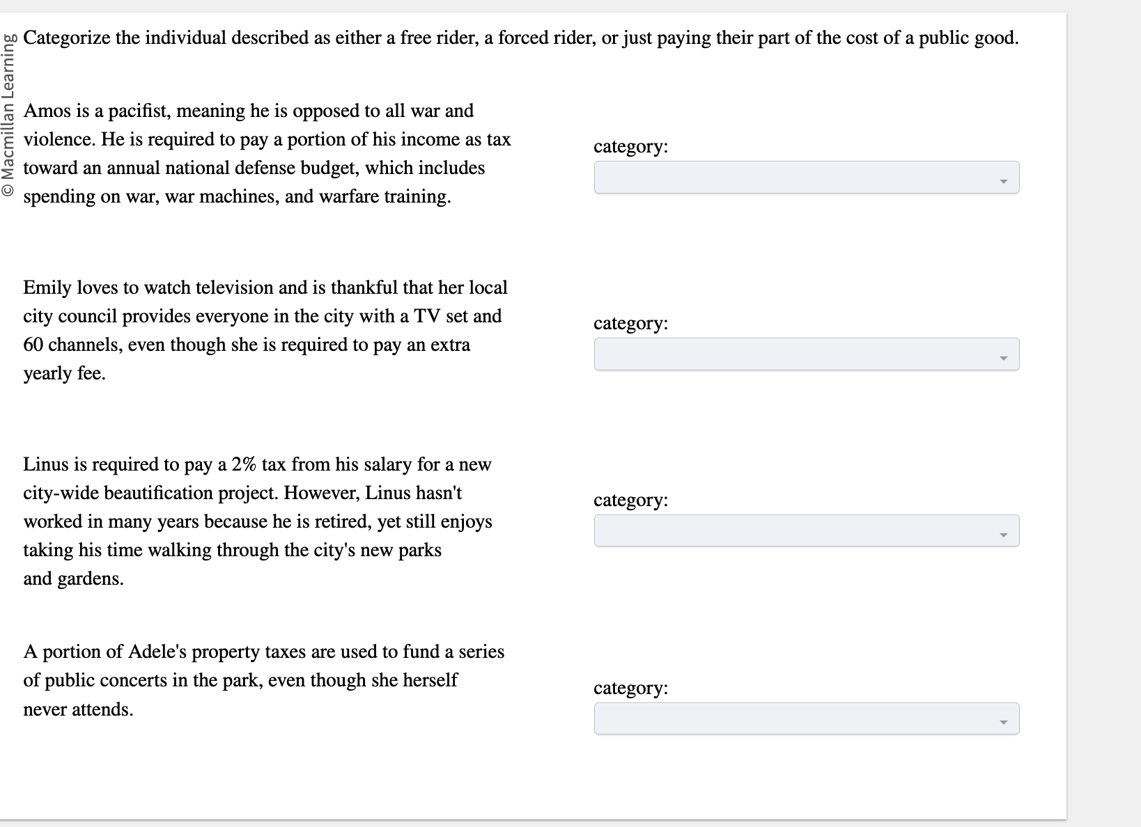Solved Categorize the individual described as either a free | Chegg.com