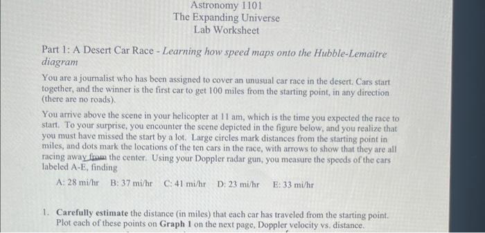 Astronomy 1101 The Expanding Universe Lab Worksheet | Chegg.com