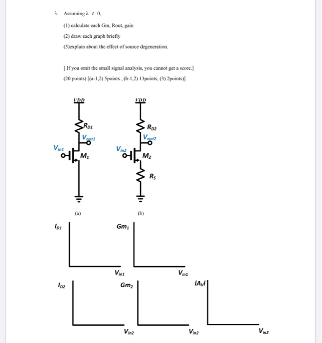 Solved 3. Assuming a + 0, (1) calculate each Gm, Rout, gain | Chegg.com