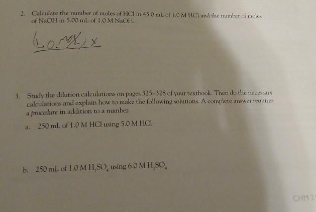 Solved 2. Calculate the number of moles of HCl in 45.0 mL of | Chegg.com