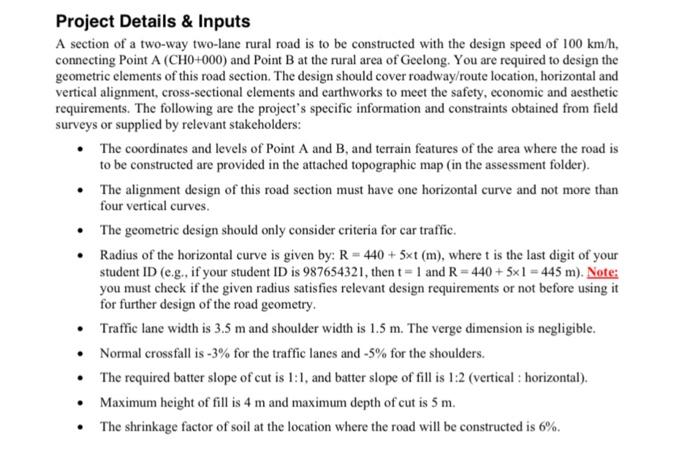 Solved Project Details \& Inputs A section of a two-way | Chegg.com
