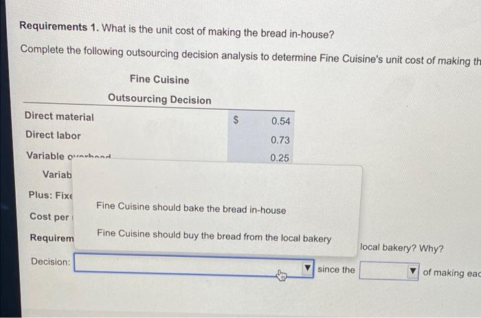 Solved Requirements 1. What is the unit cost of making the | Chegg.com