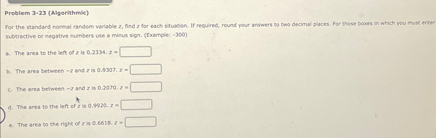 Solved Problem 3-23 (Algorithmic)For the standard normal | Chegg.com