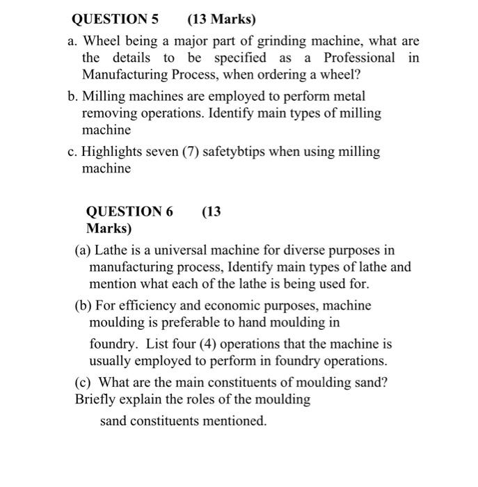 Solved QUESTION 5 (13 Marks) a. Wheel being a major part of | Chegg.com