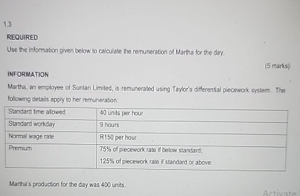 Solved 1.3REQUIREDUse the information given below to | Chegg.com