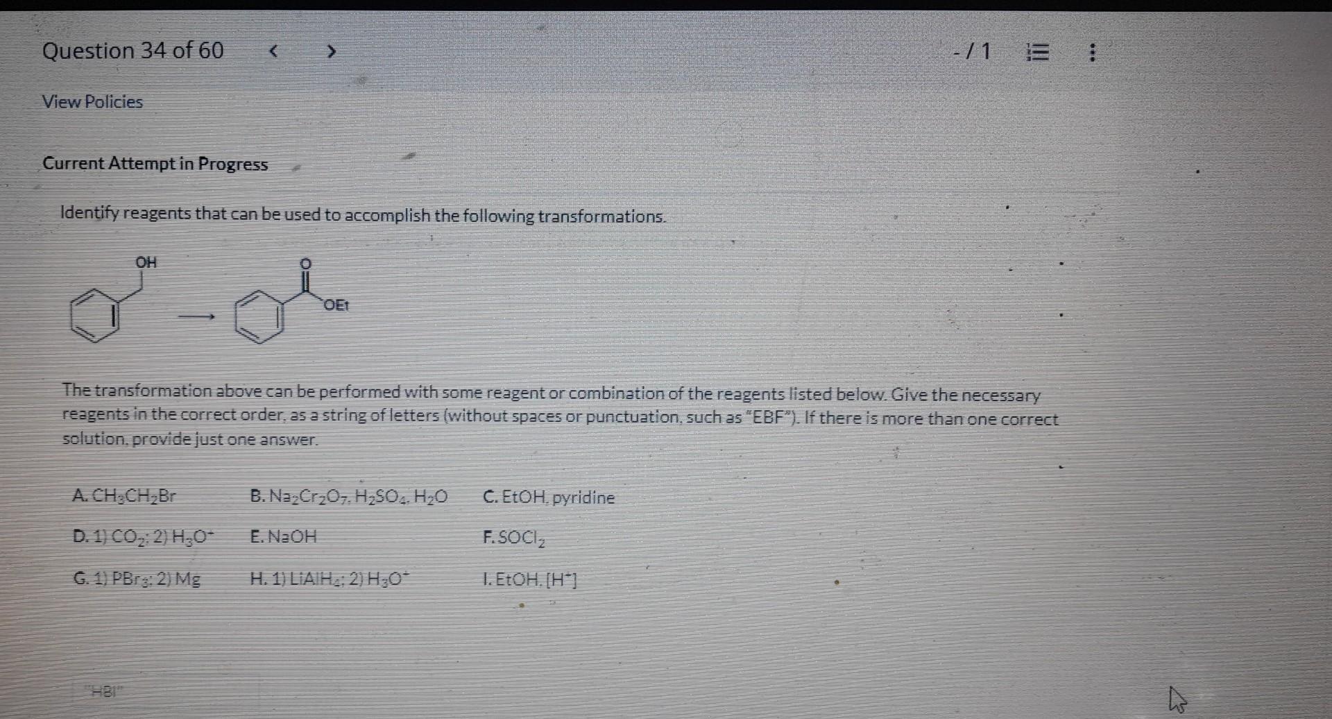 Solved Current Attempt in Progress Identify reagents that | Chegg.com