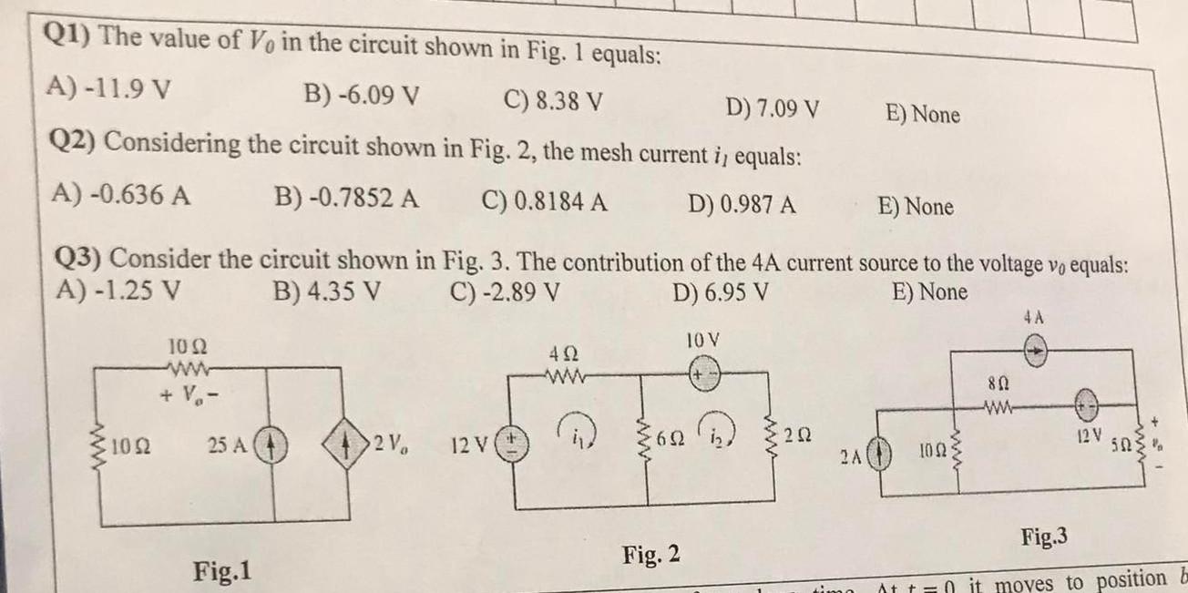 Solved Q1) The value of V0 in the circuit shown in Fig. 1 | Chegg.com