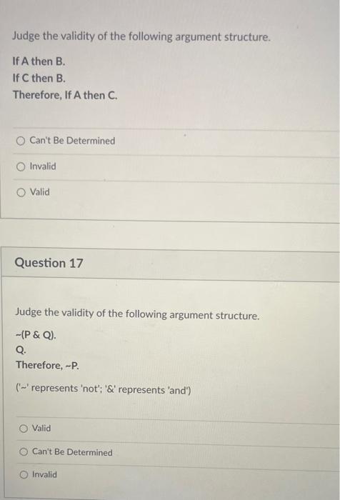 Solved Judge the validity of the following argument | Chegg.com