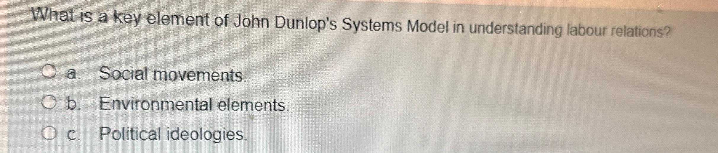 Solved What is a key element of John Dunlop's Systems Model | Chegg.com