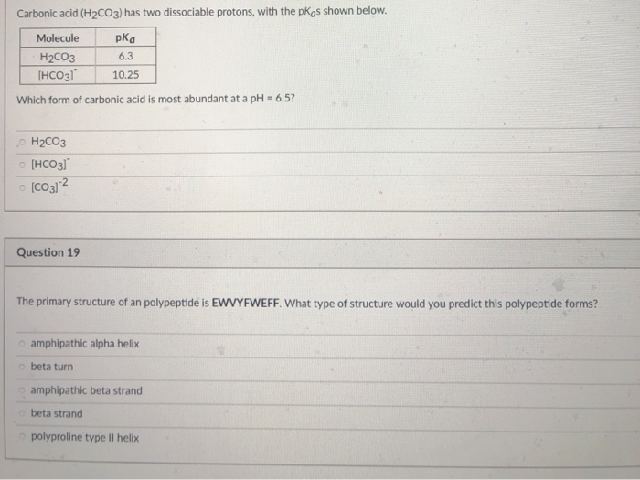Solved Carbonic acid (H2CO3) has two dissociable protons, | Chegg.com
