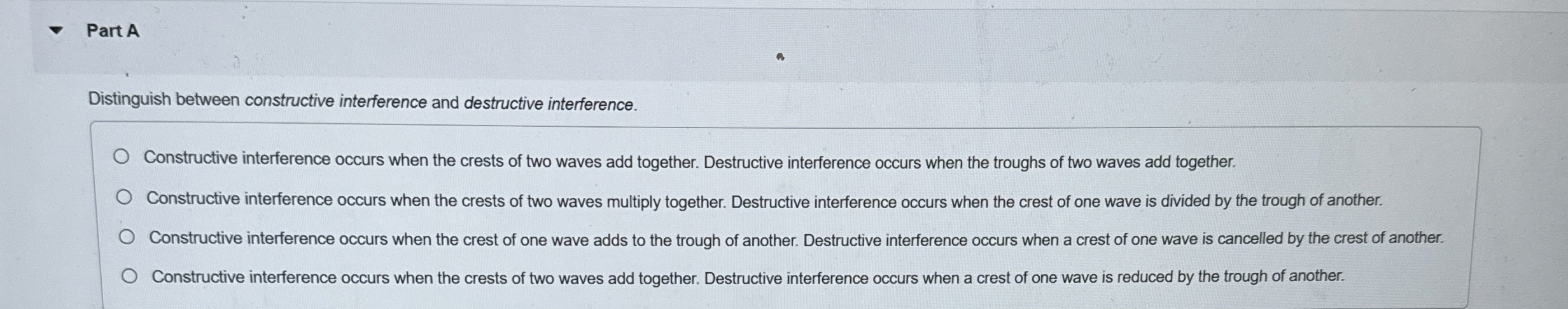 Solved Part ADistinguish between constructive interference | Chegg.com