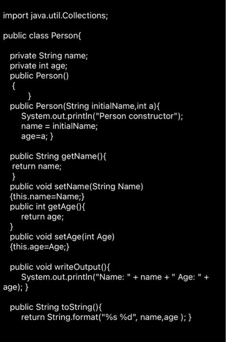 Solved Interfaces And Java Collections Given Class Person 4623