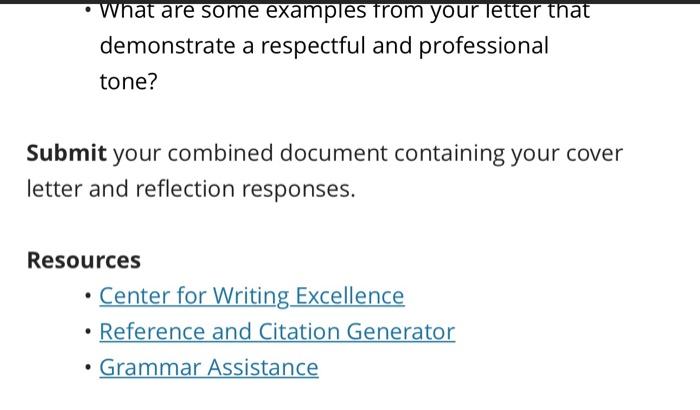 Solved For this assignment, you will create a cover letter | Chegg.com