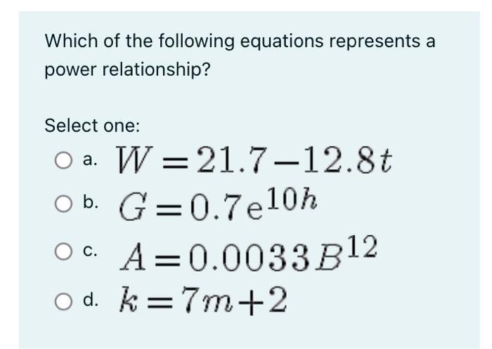 Solved Which of the following equations represents a power | Chegg.com