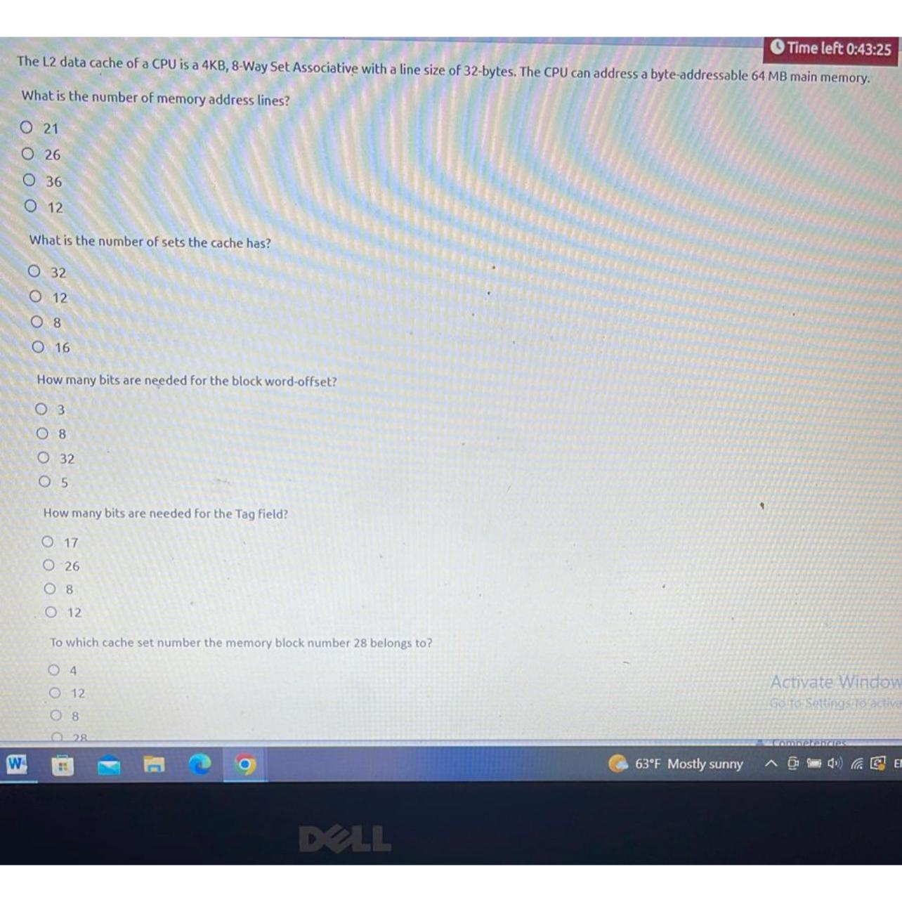 Solved The L2 ﻿data cache of a CPU is a 4KB, 8-Way Set | Chegg.com
