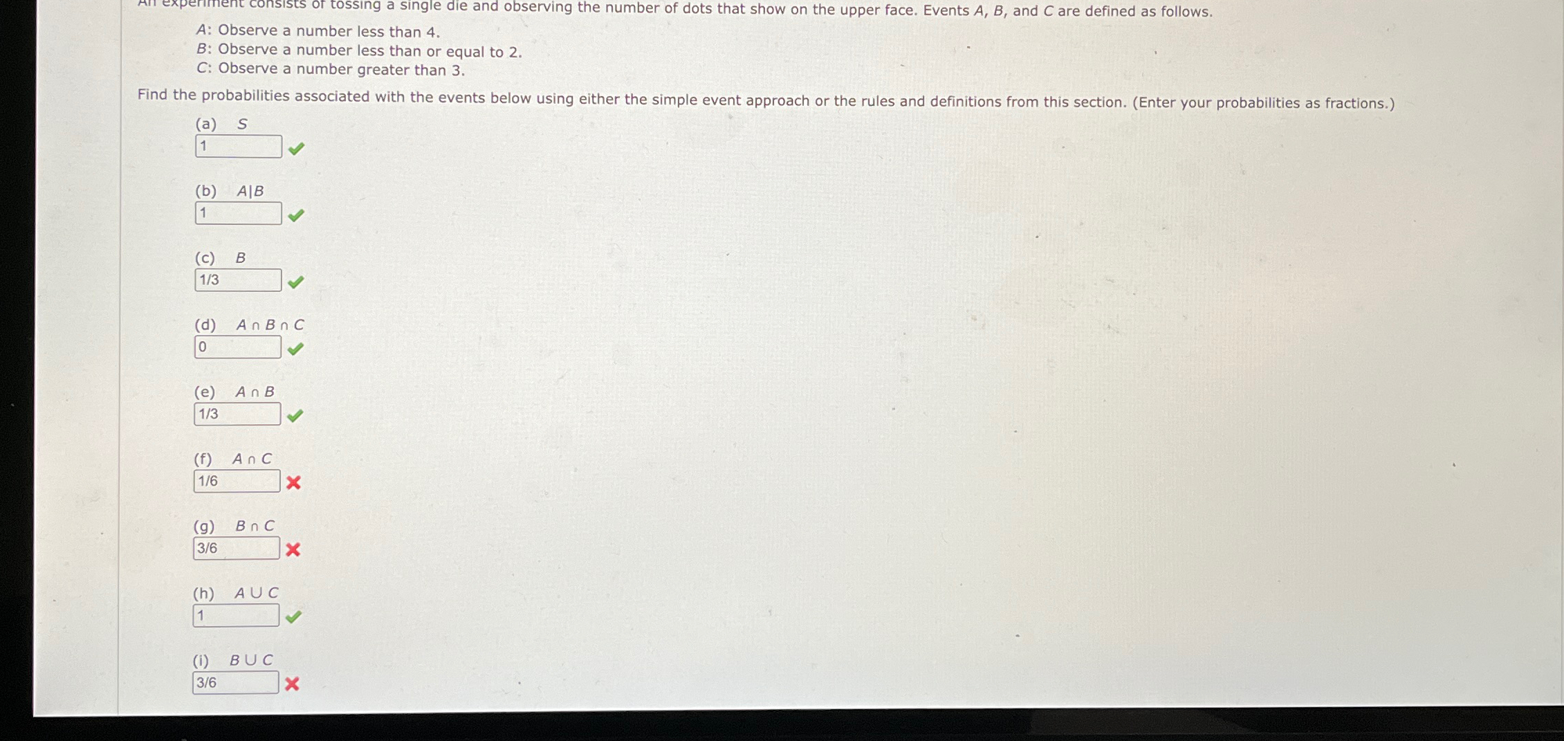 Solved A ﻿: Observe a number less than 4.B: Observe a number | Chegg.com