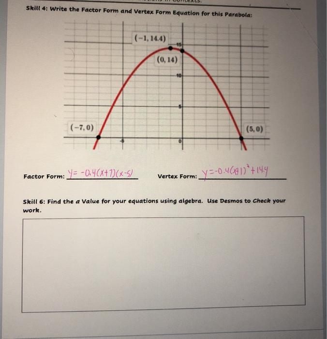 Solved Skill 4: Write the Factor Form and Vertex Form | Chegg.com