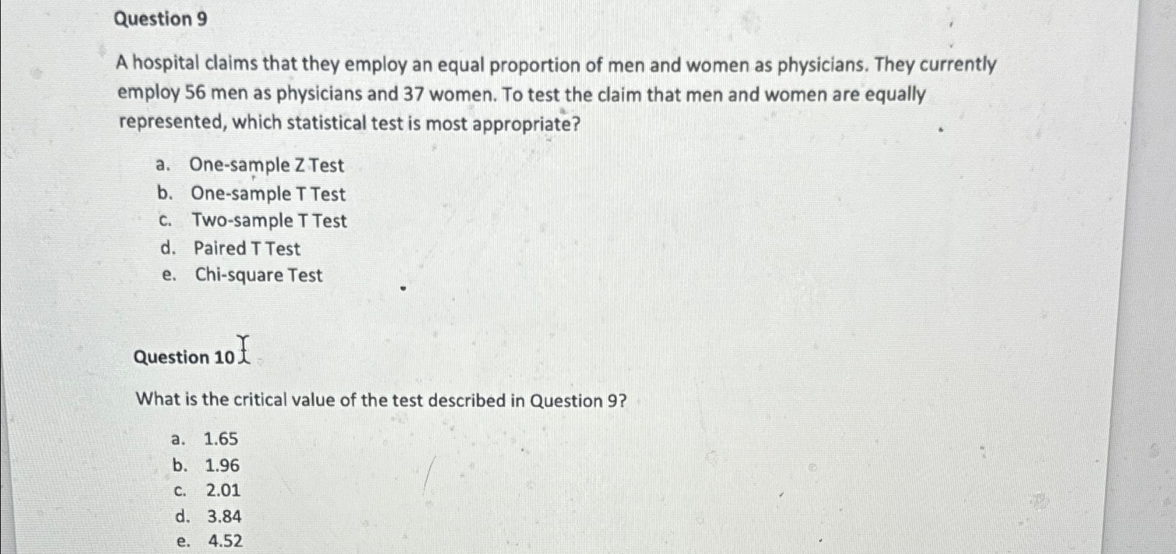 Solved Question 9A hospital claims that they employ an equal | Chegg.com